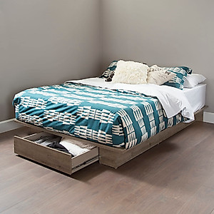South Shore Holland Platform Bed with Drawer, Queen, Weathered Oak