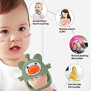 ZKHW Pig Baby Teething Toys for Babies 0-6 Months, Never Drop Silicone Baby Mitten Teether Toy for Infants 6-12 Months, BPA Free Baby Chew Toys for Sucking Needs,Green