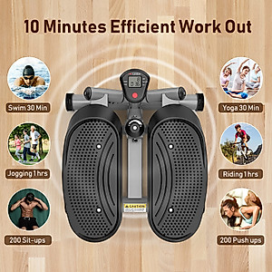 leikefitness Premium Portable Twist Stair Stepper Adjustable Resistance, Twisting Step Fitness Machine with Bands and LCD Monitor (ST6610-Silver)