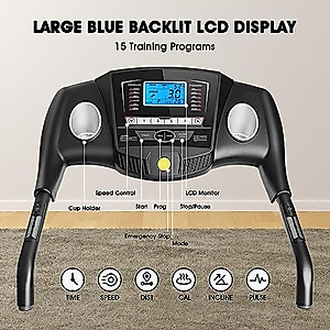 Treadmill with 3-Level Manual Incline for Home Use 17'' Wide Folding Electric Running Machine 2.5HP/8.5MPH with 15 Preset Programs Running Machine Large LCD Display