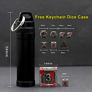 Haxtec Mini Dice Set Tiny Small Metal DND Dice Set with Dice Case Portable Antique Copper Metal Dice Set for Keychain