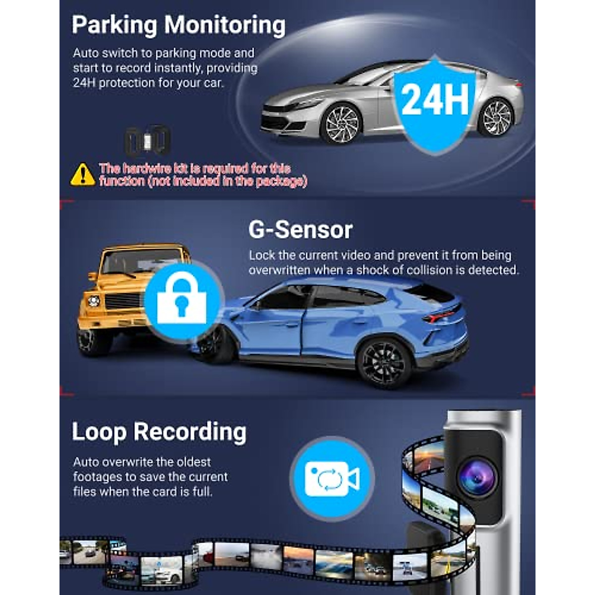 Front Dash Camera for Cars, 2K 2560P Dash Cam 1.47'' IPS Screen Car Camera Built-in WiFi, Mini Car Dashboard with Night Vision G-Sensor Voice Guidance 24H Parking Mode Loop Recording Support 128GB Max