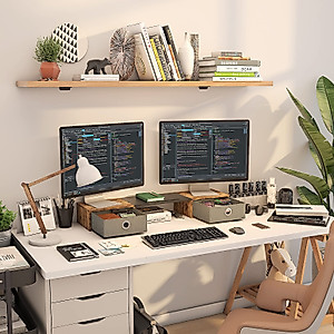 WESTREE Dual Monitor Stand Riser with Two Drawers, Extra Large Storage Monitor Stand for 2 Monitors, Computer Monitor Stand with Solt, Desktop Oraganizer Stand for Computer,Laptop,Screen,Printer,TV