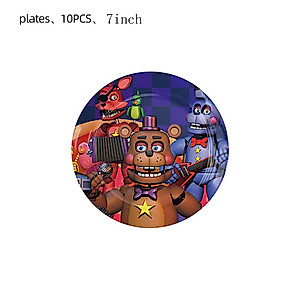 42pcs/set Theme Birthday Five Nights Freddy Party Supplies Banners, 20 Plates, 20 Napkins, and 1 Tablecover for Birthday Party Decorations for Boys and Girls Baby Shower