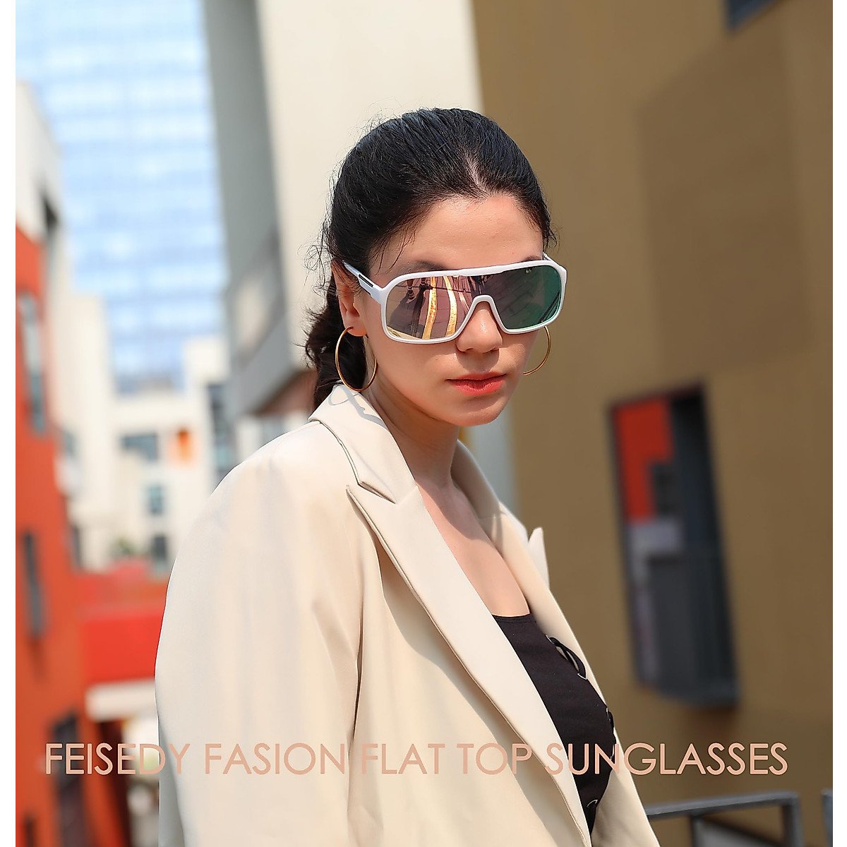 FEISEDY Fashion Polarized Sunglasses Oversized One Piece Reflective Lens Sports Sun Glasses B0122