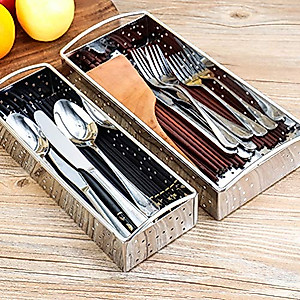 DOITOOL Stainless Steel Utensil Holder Kitchen Tool Organizer Cutlery Tray Kitchen Silverware Holder Utensil Flatware Organizer S