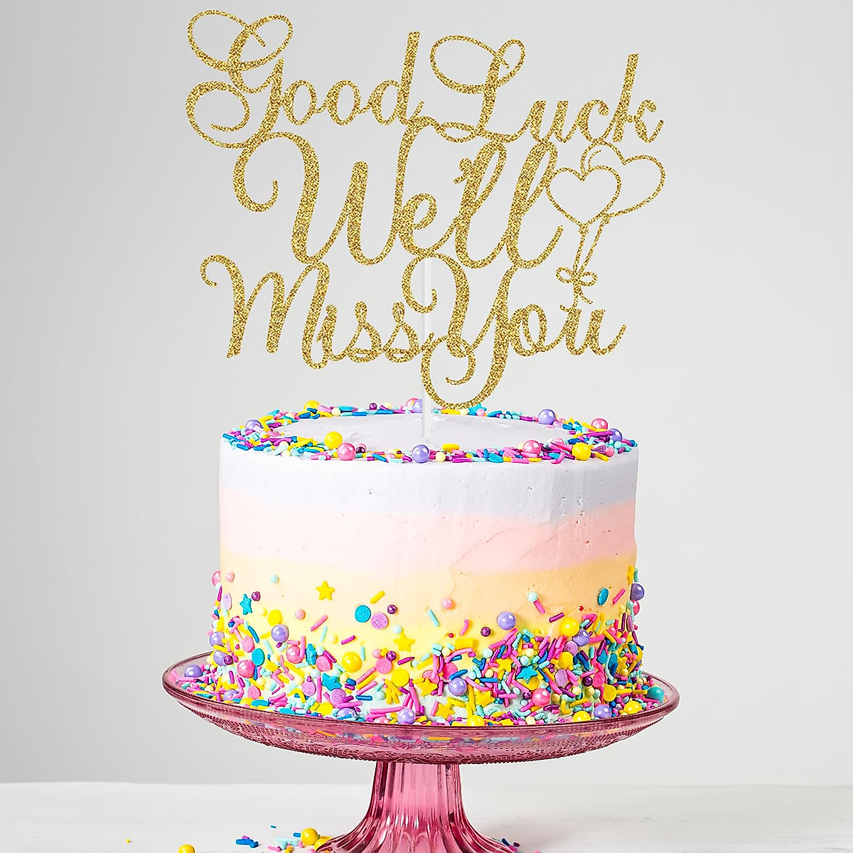 Glitter Good Luck We'll Miss You Cake Topper - Farewell Cake Topper, Retirement Cake Topper, Going Away Class of 2024 Graduation Party Decorations Gold