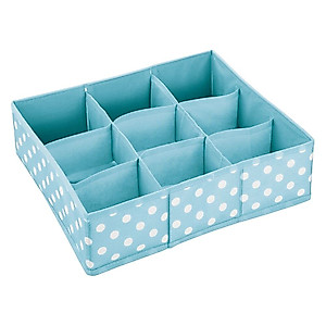 mDesign Soft Fabric 9 Section Dresser Drawer and Closet Storage Organizer for Child/Kids Room, Nursery, Playroom - Divided Large Organizer Bin - Herringbone Print - Turquoise/White - 2 Pack