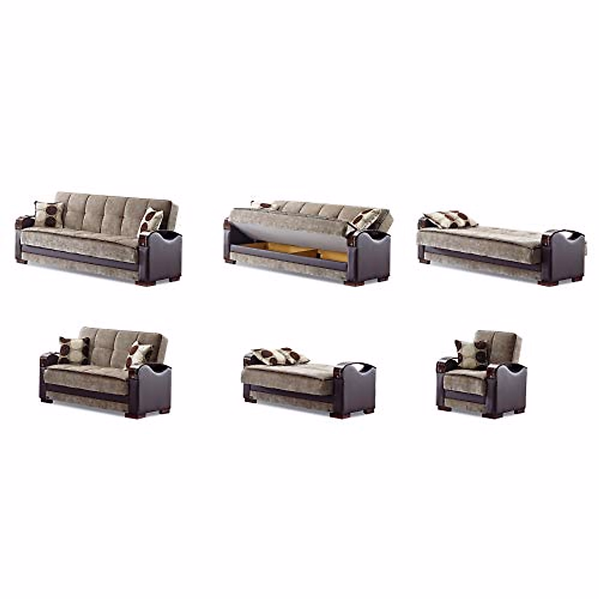 BEYAN Rochester Collection Convertible Folding Sofa Sleeper Bed with Storage Space, Includes 2 Pillows, Brown