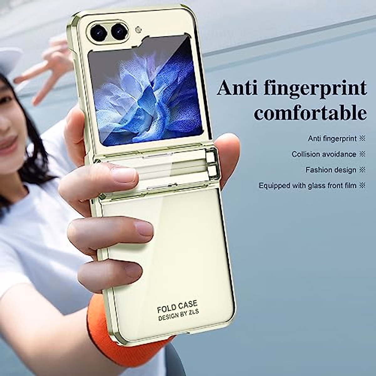 YJZSKRXFAK Case for Samsung Galaxy Z Flip5 5G 2023, Ultra Thin Plating Plastic Smooth Crystal Cover with Hinge Protection Shookproof Case for Z Flip 5 5G 2023-Mint Green