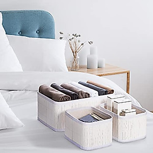 Sorbus Bamboo Storage Baskets - Set of 3 - Organizer Bins for Closet, Open Shelves, Bedroom - Fluted Design - Fabric Lining - Generous Depth & Large Size