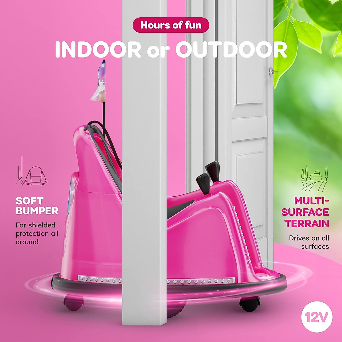 Bumper Buddy Ride On Electric Car for Kids & Toddlers, 12V 2-Speed, Ages 1 2 3 4 5 Year Old Girls - Remote Control, Baby Girl Riding Bumping Toy Gifts Cars - Toys Gift Toddler 12-18 Months Age