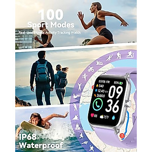 Quican Smart Watch for Women, 1.8 Inch Fitness Watch with Bluetooth Call/Alexa Voice for Android iPhone, Smartwatch Tracker with 100 Sports, Steps/Calorie/SpO2/Heart Rate/Sleep Monitor (Purple)