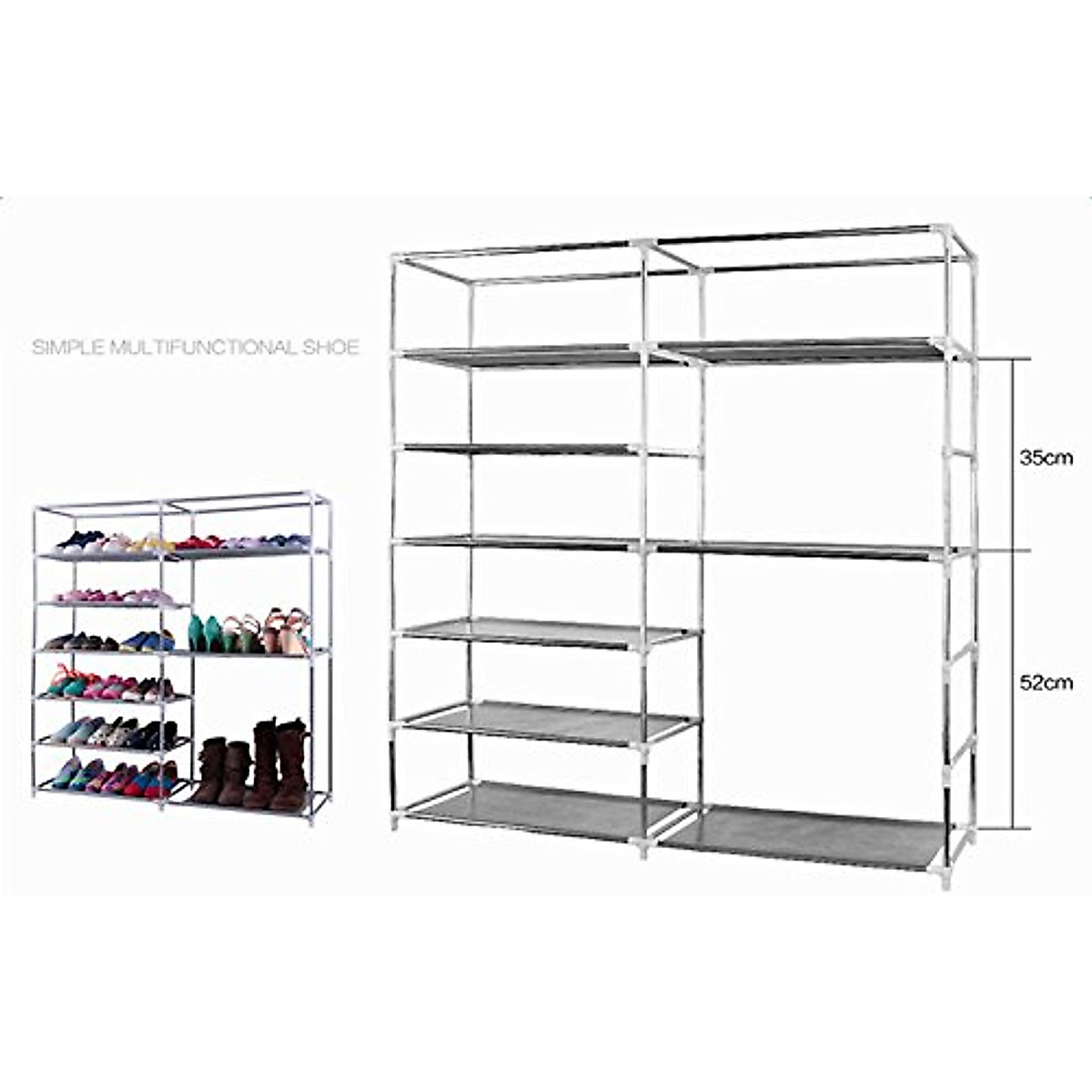 6 Tier Shoe Rack with Dustproof Cover, 27 Pairs Portable Vertical Double Row Shoe Rack Storage Organizer with Nonwoven Fabric Cover Cabinet for Closet & Entryway, Wine Red