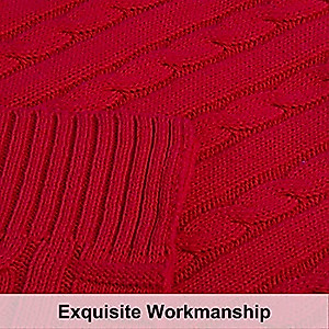 NTBAY 100% Pure Cotton Cable Knit Throw Blanket, Super Soft Warm 51x67 Knitted Throw Blanket for Couch, Sofa, Chair, Bed - Extra Cozy, Machine Washable, Comfortable Home Decor, Red