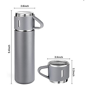 Stainless Steel Thermo + 3 cup, 500ml/16.9oz (Black, Grey and Blue Set)