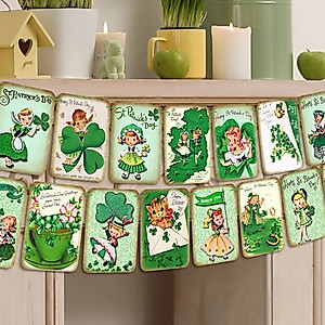 Vintage St. Patrick 's Day Banner-Clover Shamrock Happy St. Patricks Day Garland for Fireplace Irish Party Supplies St. Patrick 's Home Decor Green Clover Banner