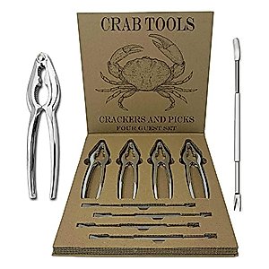 Stainless Steel Crab Crackers and Lobster Picks, Set of 4, Easy-to-Use Crab Leg Cracker Tool, Lobster Cracker and Pick Set, Crab Crackers and Tools, Seafood Tool Kit by Smedley & York