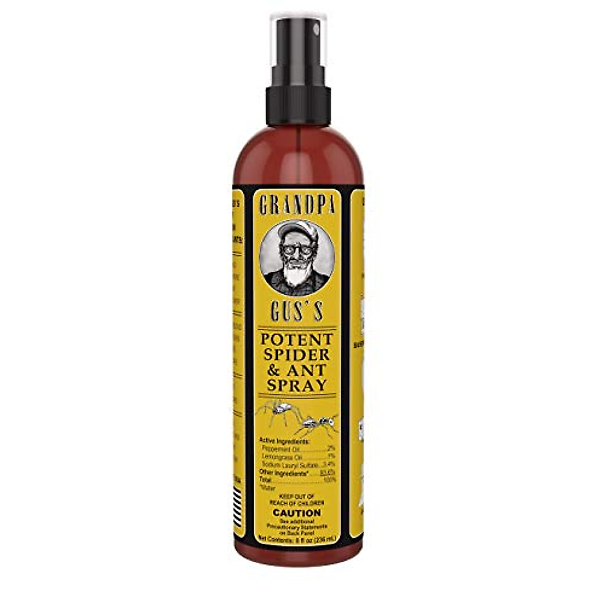 Grandpa Gus's GSS-8-BAG-1 Potent Spider & Ant Spray, All-Natural Water-Based Peppermint and Lemongrass Oil Mix, Fresh Scent, No Stains, Use In Closets, Basements/Cabin, Sheds, RV & Garages, 8oz Bottle