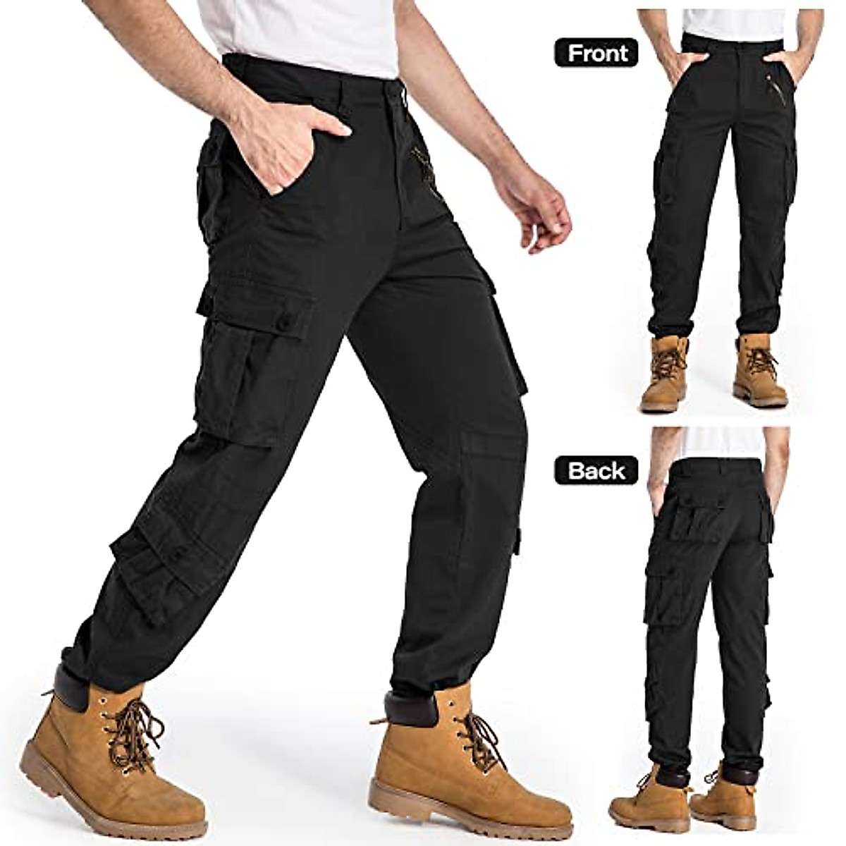 Men's BDU Casual Military Pants, Tactical Wild Army Combat ACU Rip Stop Camo Cargo Work Pants Trousers with 8 Pockets #7533 Black 38