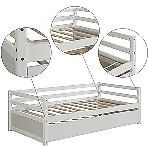 Hanway Twin Daybed with Trundle – Pine Wood Material Bed Frames – Elegant Furniture for Compact Rooms – Bedroom Accessories Ideal for Small Living Spaces – Classic White Paint Coating
