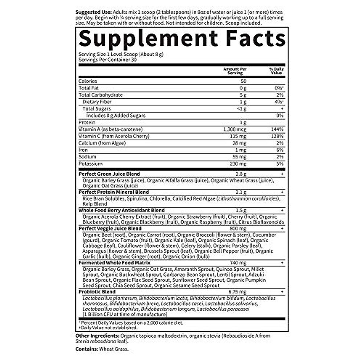 Garden of Life Perfect Food Berry Super Green Fruit & Veggie Formula - 30 Servings, 49 Superfoods Greens, Sprouts, Fruits, Veggies, Probiotics, Spirulina, Vegetarian Juice Superfood Powder Supplement