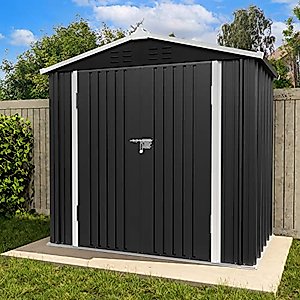 UDPATIO Outdoor Storage Shed 4x6 FT, Outside Metal Sheds & Outdoor Storage Galvanized Steel for Backyard, Patio, Lawn, Tool Shed with Lockable Door for Trash Can, Bike, Lawnmower, Generator, Dark Grey