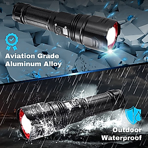 Rechargeable Flashlights High Lumens, 150000 Lumens Super Bright Tactical Flashlight One Click Off, IPX6 High Powered Flashlight USB Powerful Handheld Flash Light for Emergencies, Camping, Hiking