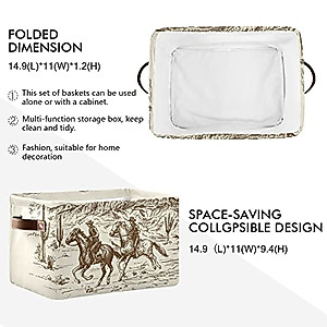 WELLDAY 2PCS Storage Basket Western Desert Cowboy Large Foldable Storage Bin Cube Collapsible Organizer