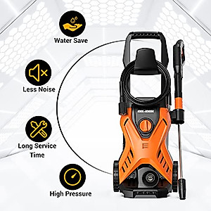 Rock&Rocker Powerful Electric Pressure Washer, 2150PSI Max 1.6 GPM Power Washer with Spray Nozzles,Soap Tank, IPX5 Car Wash Machine for Home/Car/Driveway/Patio Clean, Orange