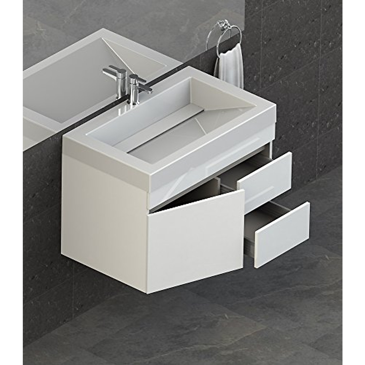 Lift Bridge Kitchen & Bath Assembled Wall-Mount Floating Bathroom Vanity with White Cultured Marble Top Sink Set, 31 in. W x 19 in. D x 29 in. H in White with Viteli + Genova Top
