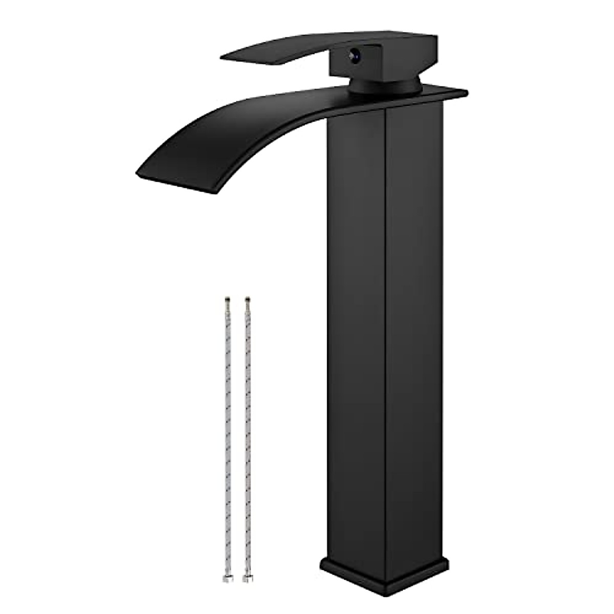 Airuida Vessel Sink Faucet Matte Black, Tall Waterfall Bathroom Faucet, Single Handle One Hole Mixer Bowl Tap with Large Rectangular Spout, Bar Sink Faucet Lavatory Vanity