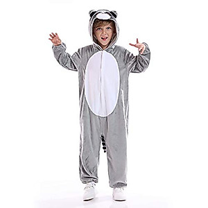 Funivals Plush raccoon costume for kids, children Procyon lotor animal costume, raccoon pajamas, fancy dress, three size 1-pcs, red (L(for height 45"-50"))