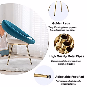 Velvet Dining Chair Set of 2, Accent Chair for Living Room,Upholstered Living Room Chair with Metal Golden Legs, Tufted Side Chair with Circular Back, Bedroom Vanity Chair, Teal & White