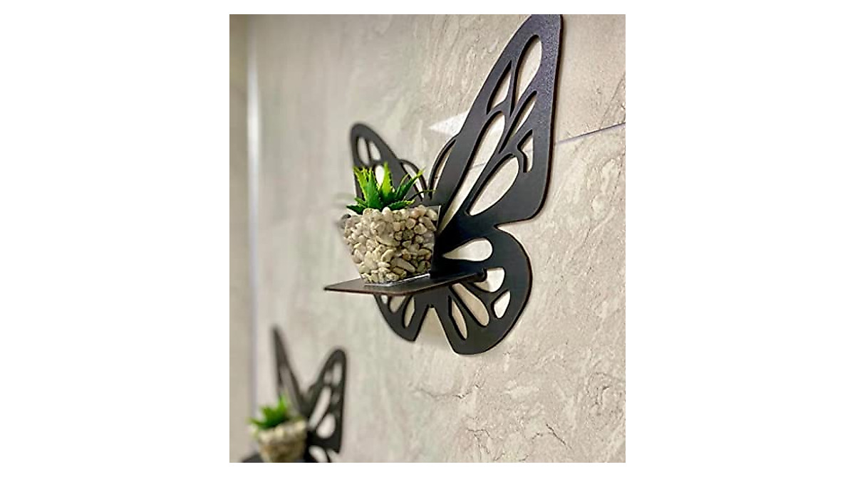 Black Butterfly Floating Shelves Set of 3 for Stylish Wall Storage