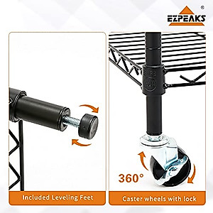 EZPEAKS 4-Shelf Shelving Units and Storage on Wheels with Shelf Liners Set of 4, NSF Certified, Adjustable Carbon Steel Wire Shelving Unit Rack for Garage, Kitchen, Office, Black (50H X 30W X 14D)