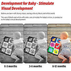 Tyseoome Tummy Time Mat, Baby Mirror,Infant Toys Baby Toys 3-6 7 8 9 10 11 12 Months,Newborn Toys Sensory Toy Montessori Sensory Crinkle Black and White Book Boys Girls Soft Floor Mirror