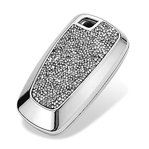 Royalfox 3 4 5 Buttons 3D Bling Diamonds Smart keyless Entry Remote Key Fob case Cover for 2017 2018 Ford Mustang Explorer Edge Fusion F150 F250 F350 F450 F550 (Silver)