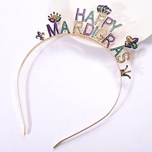 HZEYN Mardi Gras Headband Glitter Fleur de Lis Mask Crown HAPPY MARDI GRAS Headband Hairband Party Costume Accessories