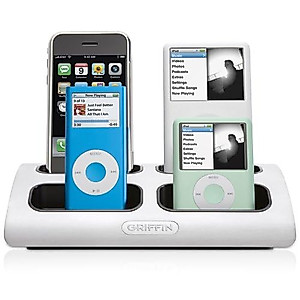 Griffin PowerDock Dual-Position Charging Station for iPhone 4 & 4S, iPod Touch, iPod Nano (Silver)