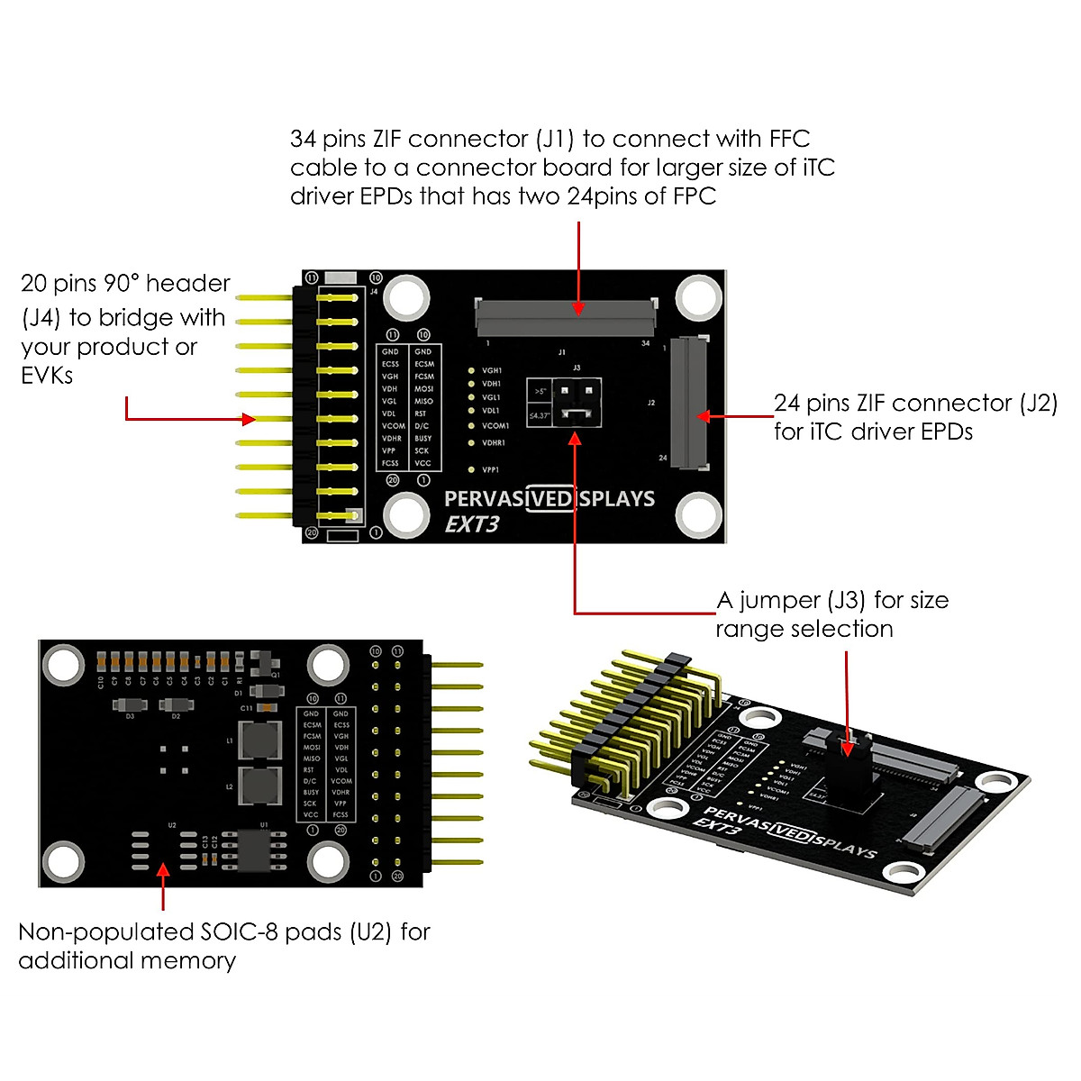Pervasive Displays EPD Pico Kit (EPDK) with 2.66" EPD Color:B/W (Eink epaper Display)