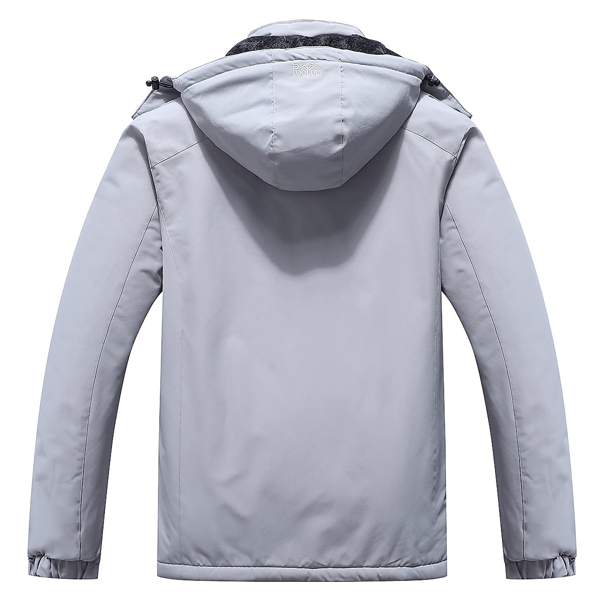 Pooluly Men's Ski Jacket Warm Winter Waterproof Windbreaker Hooded Raincoat Snowboarding Jackets Light Gray-M