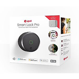 August Smart Lock Pro + Connect Hub - Wi-Fi Smart Lock for Keyless Entry - Works with Alexa, Google Assistant, and more – Dark Gray