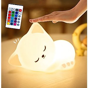 Weyruoan Night Light for Kids, Color Changing Soft Silicone Baby Nursery Night Lights Cat Lamp Remote Control and Rechargeable,Cute Room Decor for Teen Girls Boys