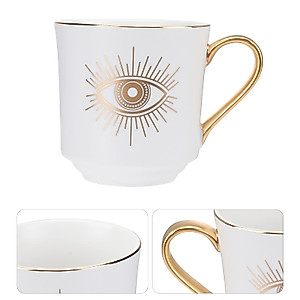 FRCOLOR Latte Mug Ceramic Coffee Mug Boho Evil Eyes Coffee Cups with Handle Turkish God Eye Tea Cup for Home Office Cafe Restaurant Travel Shop White White Coffee Mugs