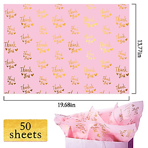 MR FIVE 50 Sheets Gold Thank You Tissue Paper Bulk,20" x 14",Thank You Tissue Paper for Packaging,Gift Bags,Thank You Packaging Tissue Paper for Small Business (Pink)