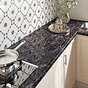 FunStick Black Marble Contact Paper for Countertop Contact Paper Waterproof Blue Black Marble Wallpaper Peel and Stick Countertops for Kitchen Removable Wall Paper for Bathroom Cabinets Desk 12"x200"