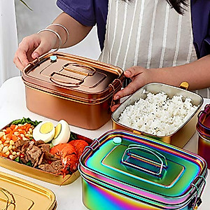 Buyer Star 2-in-1 Stainless Steel Bento Box,Snack PodSnack Container - Divided Food Container Holds 6 Cups of Food, Secure Locks-Dishwasher Safe Metal Lunch Container(rainbow)