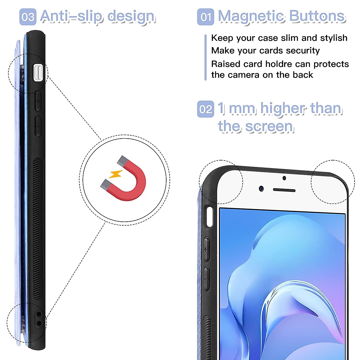 Asuwish Phone Case for OnePlus Nord N100 with Tempered Glass Screen Protector and Flip Marble Wallet Cover Card Holder Stand Accessories One Plus N 100 4G 1 Plus 1plus One+ 1+ 100N 5G Women Men Purple