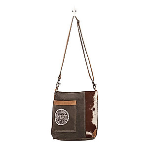 Myra Bag Vintage Stamp Upcycled Canvas & Cowhide Shoulder Bag S-1477